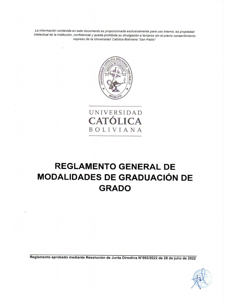 Reglamento General de Modalidades de Graduación de Grado de La U.C.B. | PDF