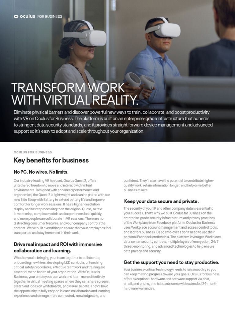 Oculus Business Datasheet | PDF | Virtual Reality | Computing