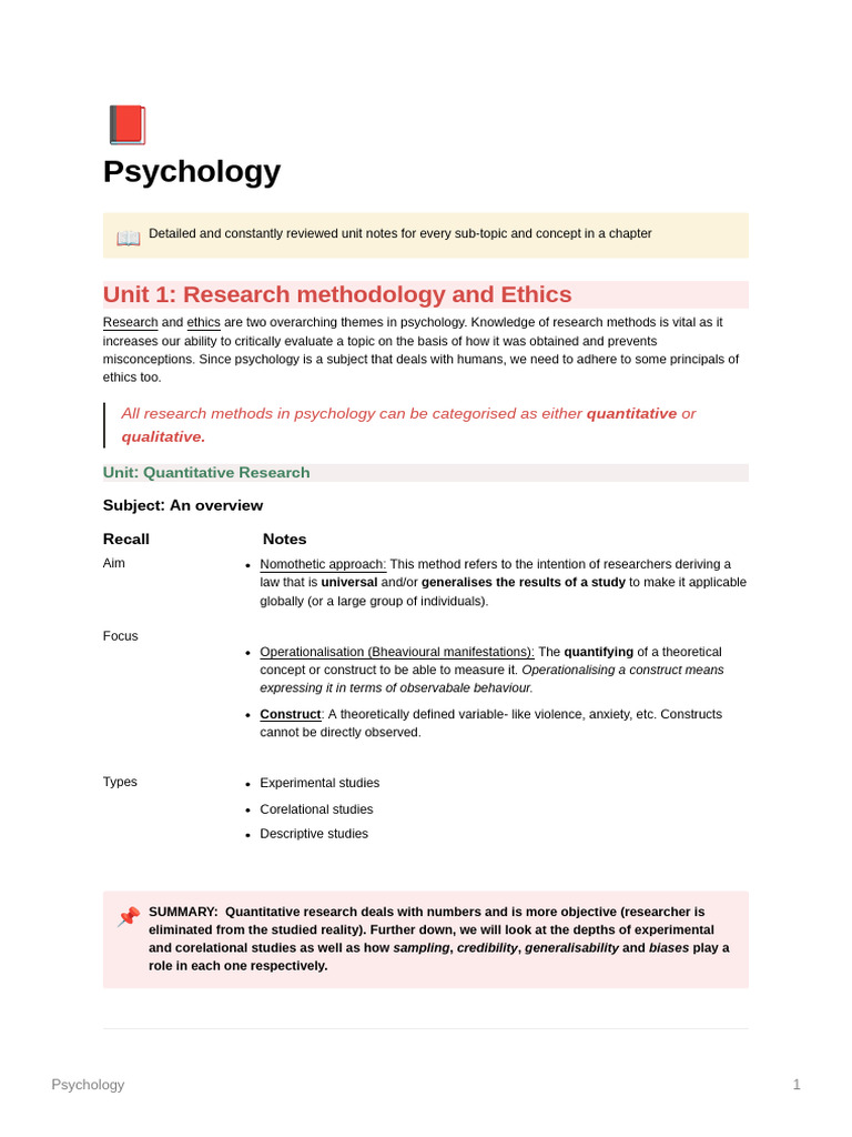 Psychology Notes | PDF | Methodology | Experiment