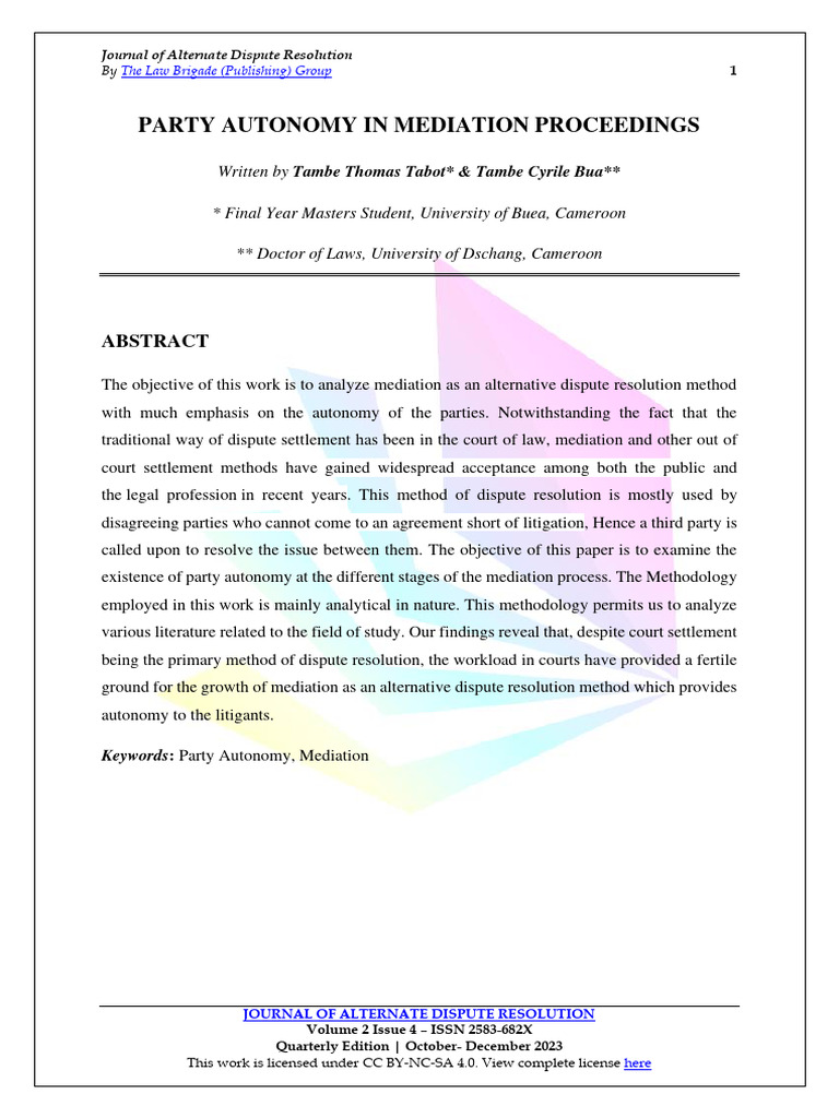 Tambe Thomas Tambe Cyrile JADR | PDF | Mediation | Alternative Dispute ...