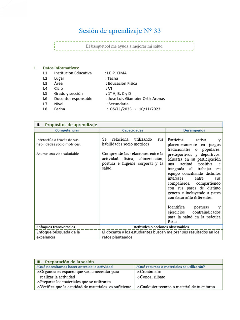 Sesion de Aprendizaje | PDF | Aprendizaje | Maestros