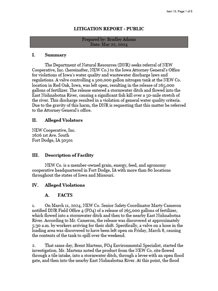 Iowa DNR May 22nd, 2024 Litigation Report | PDF | Stormwater | Flood