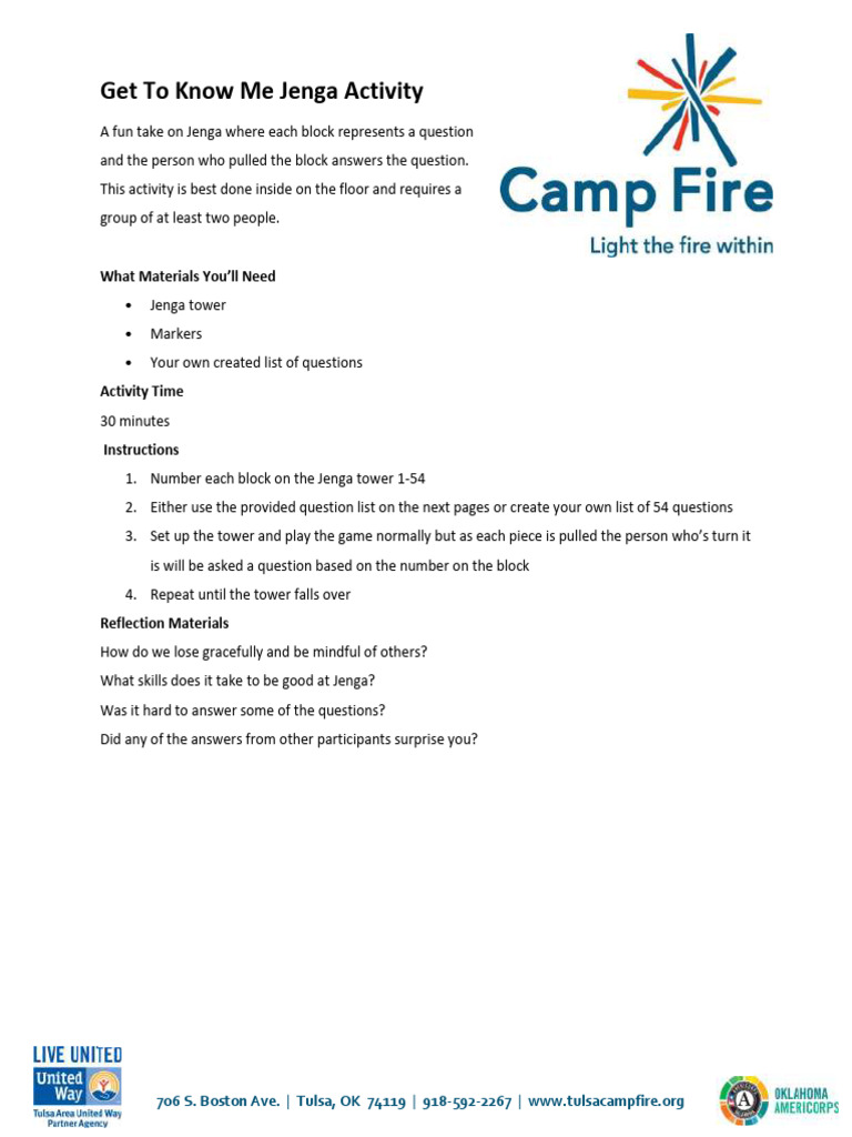 Get To Know Me Jenga | PDF | Sports & Recreation | Games & Activities
