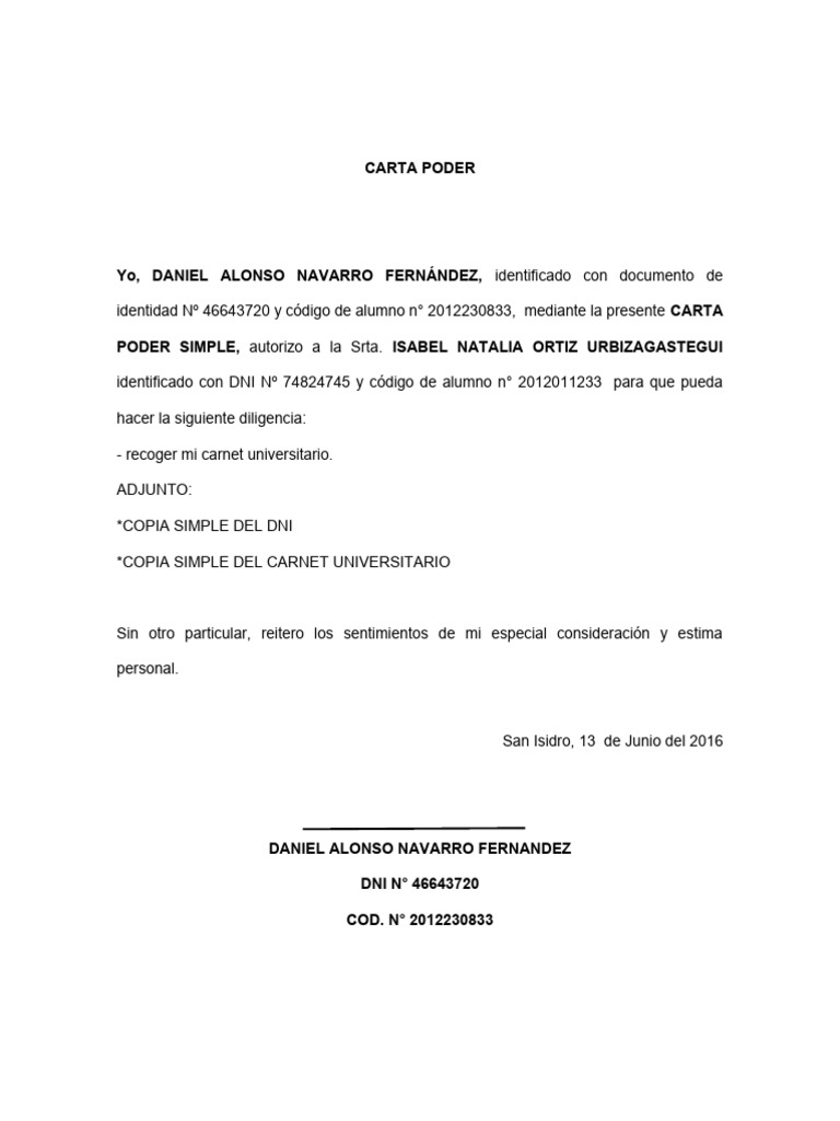 Carta Poder Simple Daniel | PDF