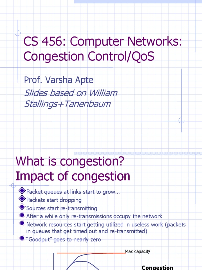 Cs 456: Computer Networks: Congestion Control/Qos: Slides Based On William Stallings+Tanenbaum ...
