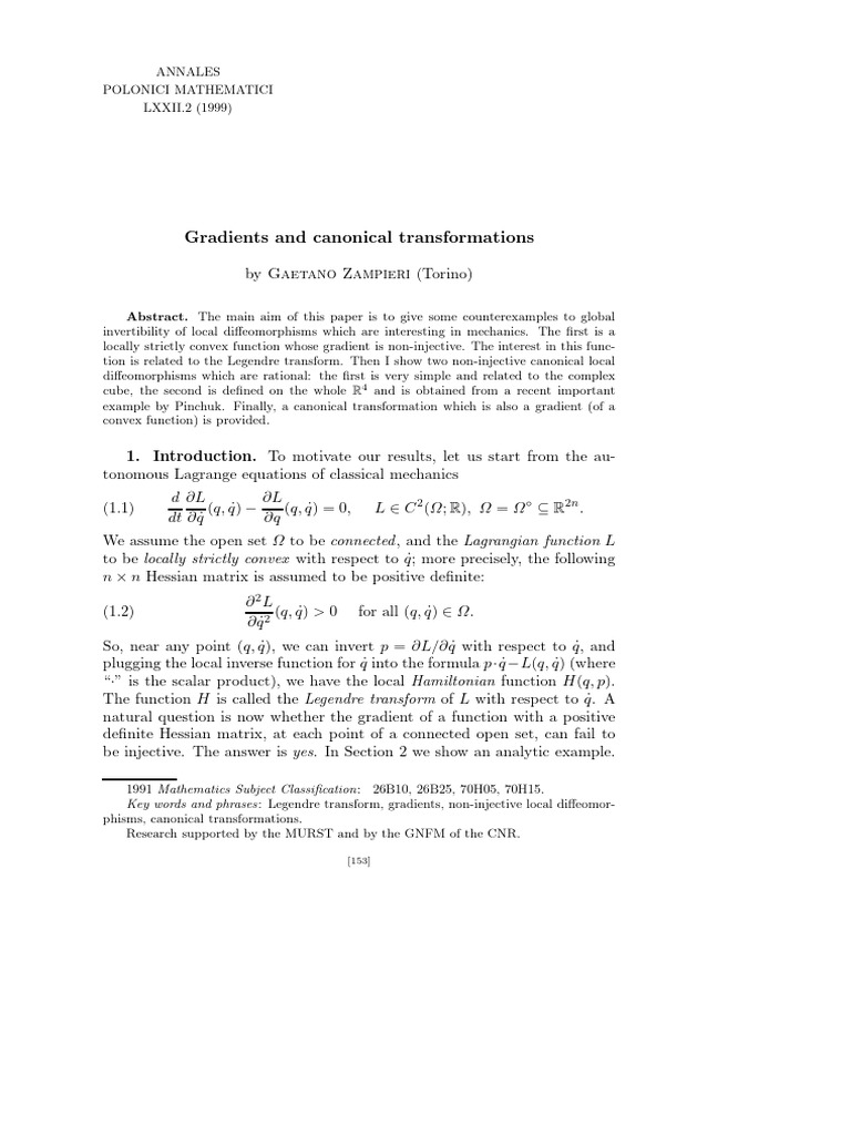 Gradients and Canonical Transformat | Download Free PDF | Determinant | Function (Mathematics)
