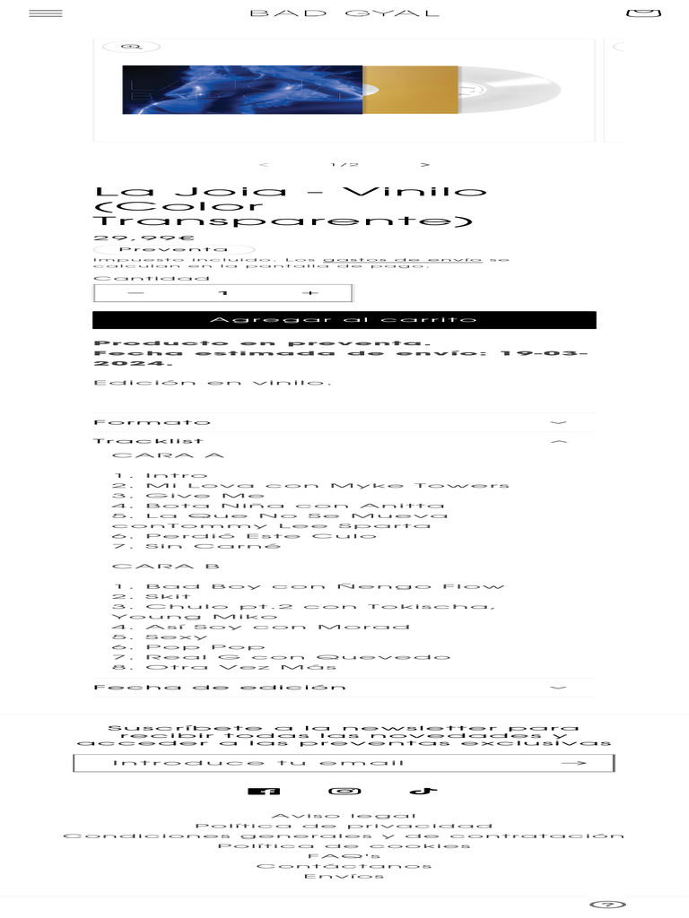 La Joia - Vinilo (Color Transparente) - BAD GYAL | PDF
