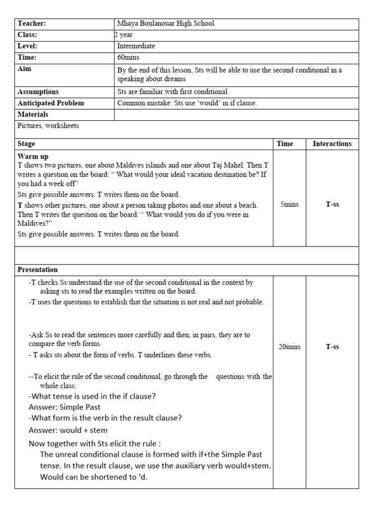 Lesson Plan Second Conditional | PDF | Question | Verb