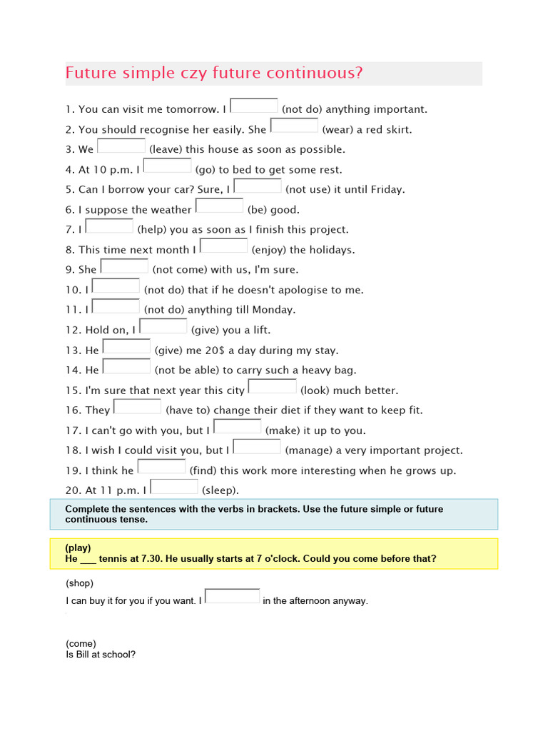 Future Simple Czy Future Continuous | PDF