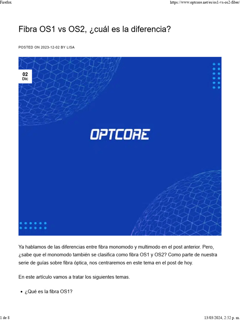 Fibra OS1 Vs OS2, ¿Cuál Es La Diferencia | PDF | Fibra óptica | Ingenieria Eléctrica