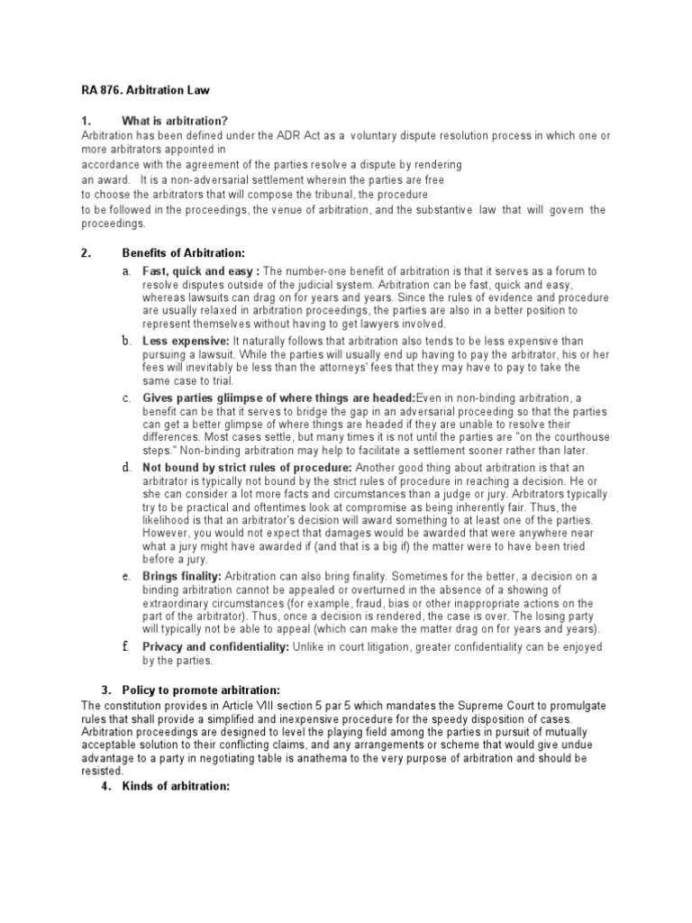 Ra 876 | PDF | Arbitration | Arbitral Tribunal