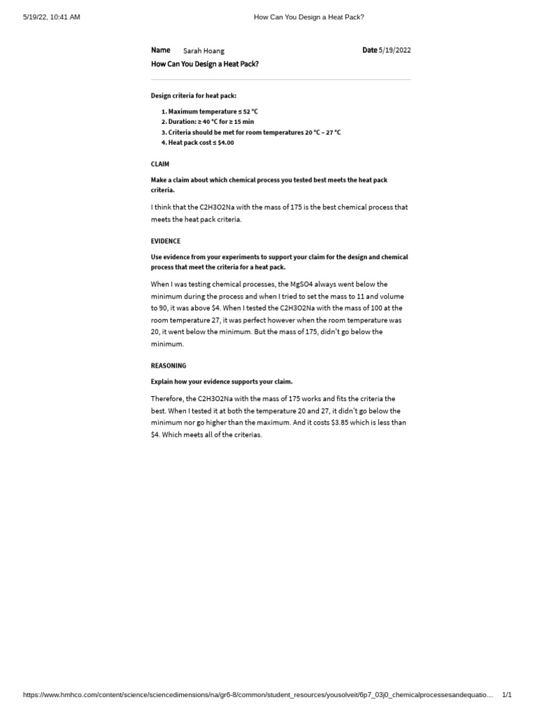 How Can You Design A Heat Pack | PDF | Heat | Temperature