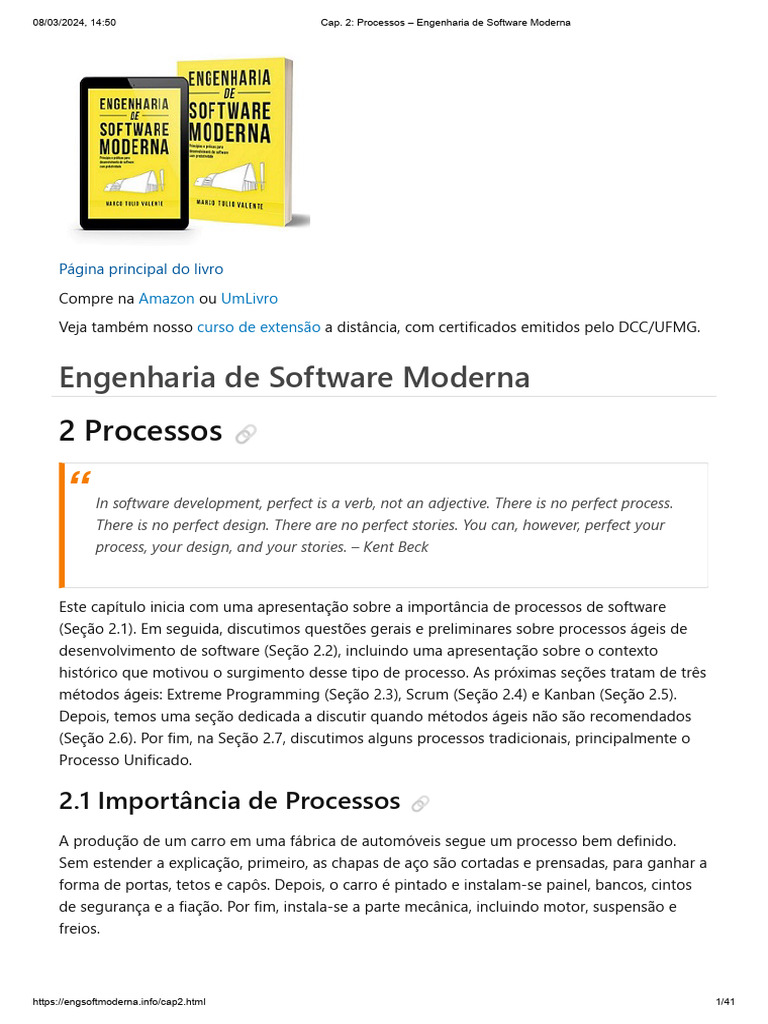 Cap. 2 - Processos - Engenharia de Software Moderna | PDF | Desenvolvimento ágil de software ...