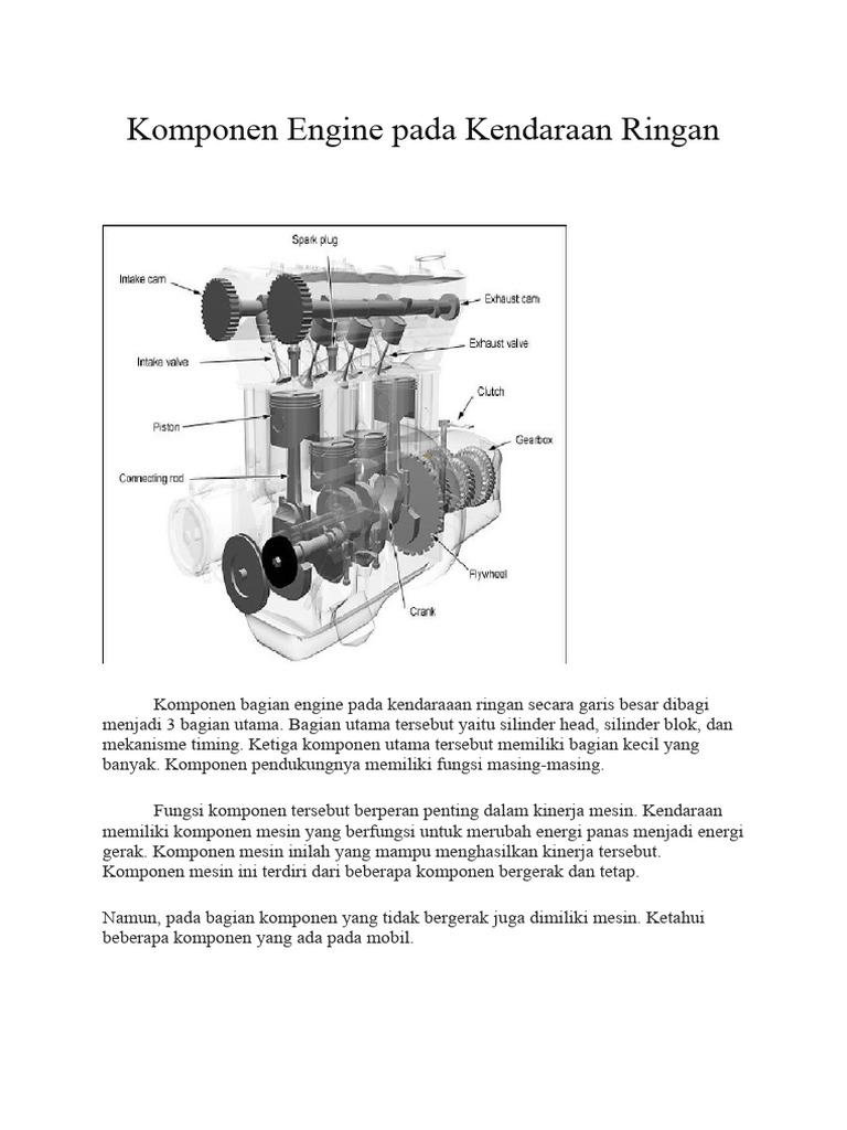 Komponen Engine Pada Kendaraan Ringan | PDF | Bisnis | Teknologi & Rekayasa