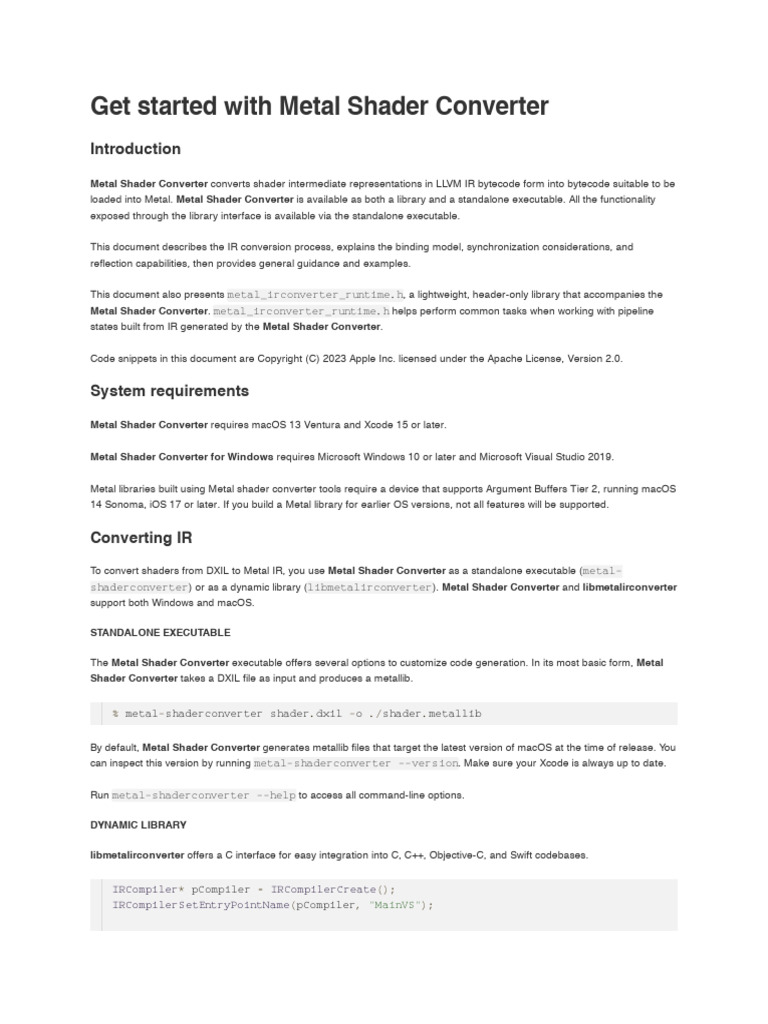 Metal_Shader_Converter_1.1 | PDF | Shader | Parameter (Computer ... Metal_Shader_Converter_1.1 | PDF | Shader | Parameter (Computer ...