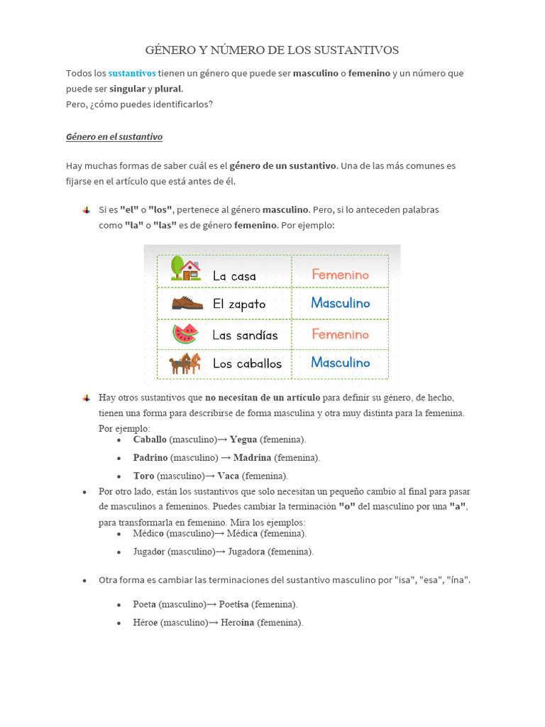 Género y Número en Sustantivos | PDF | Sustantivo | Plural