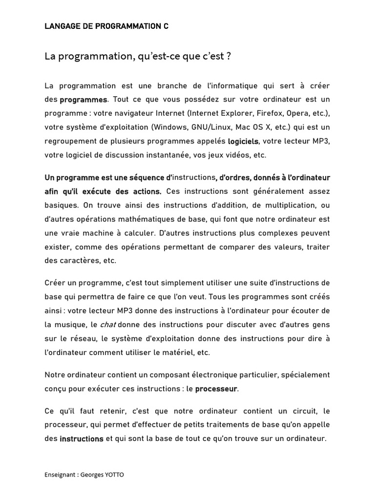 Support de Cours LANGAGE C v-2 | PDF | Programmation | Programme informatique
