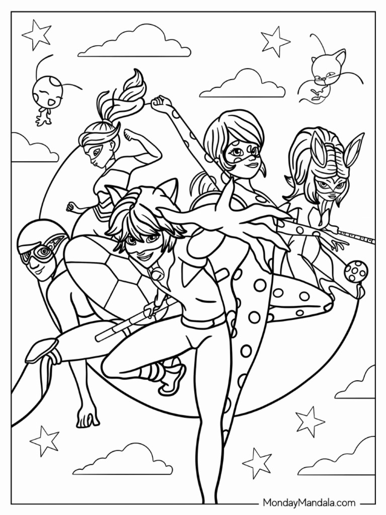 Cat Noir Rena Rouge Queen Bee Carapace And Miraculous Ladybug Coloring