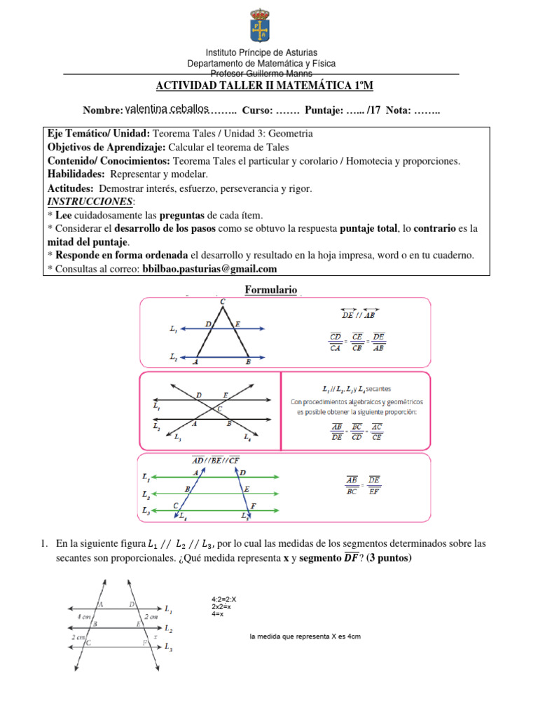 Actividad Ii Taller Matemática 1ºm Vale | PDF | Matemáticas
