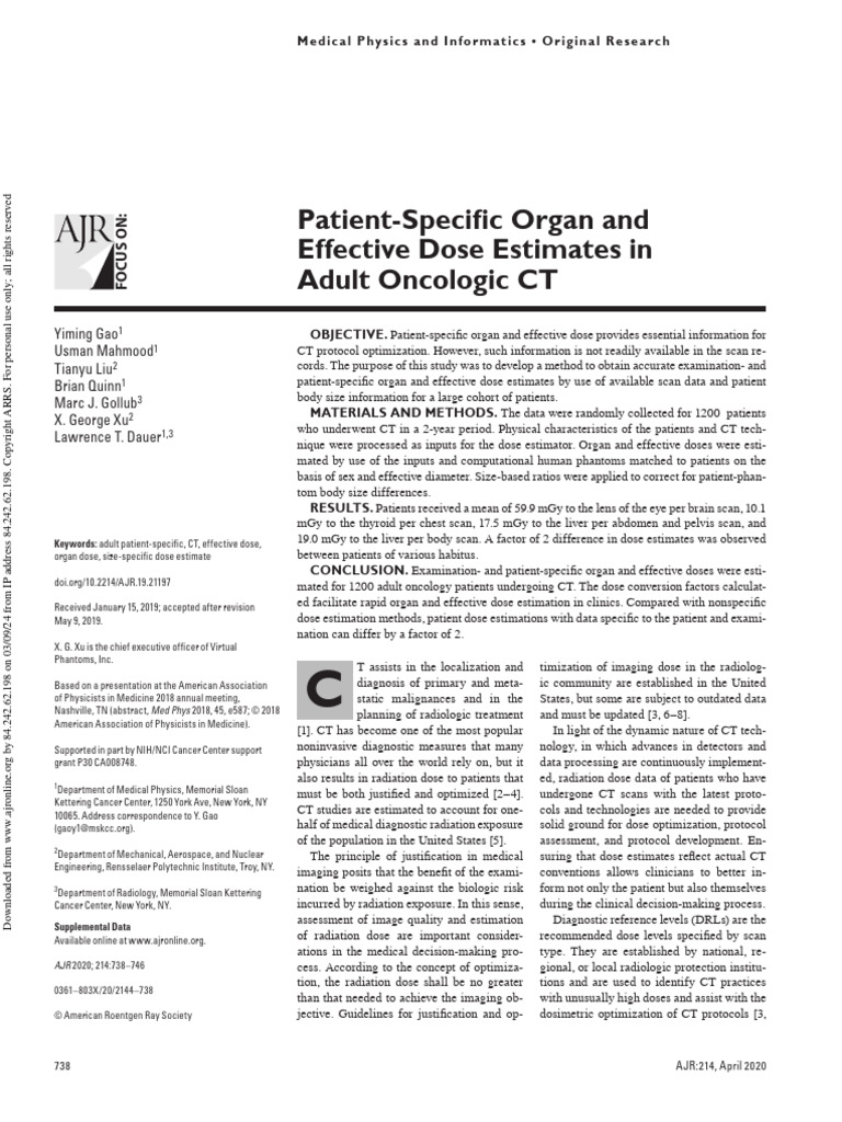Gao Et Al 2019 Patient Specific Organ and Effective Dose Estimates in ...