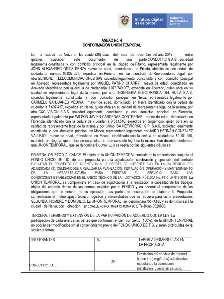 Conformación de Unión Temporal CONATEL | PDF | Tecnología