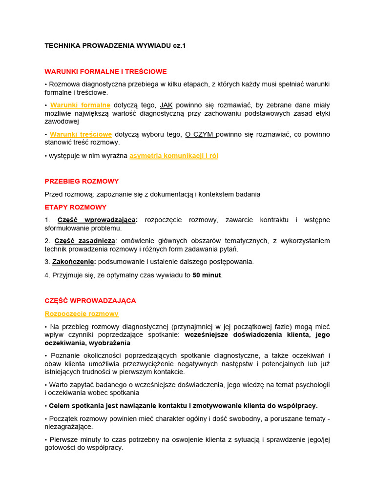 Diagnoza Psychologiczna - Wywiad | PDF