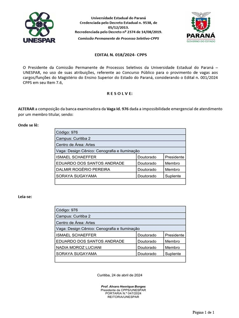 EDITAL N. 018/2024-CPPS: Comissão Permanente de Processo Seletivo-CPPS | Download grátis PDF ...