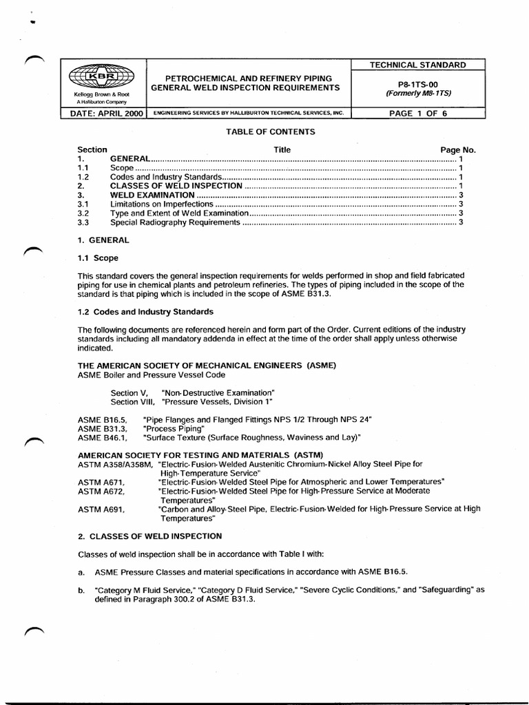 P8-1TS-00 Petrochemical and Refinery Piping General Weld Inspection Requiriments | PDF