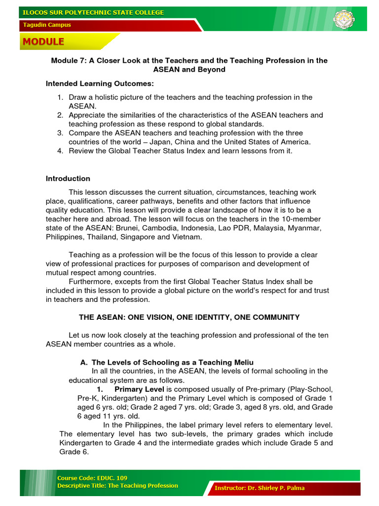 Module 7 Teaching Profession in The ASEAN and Beyond | PDF | Teachers | Schools