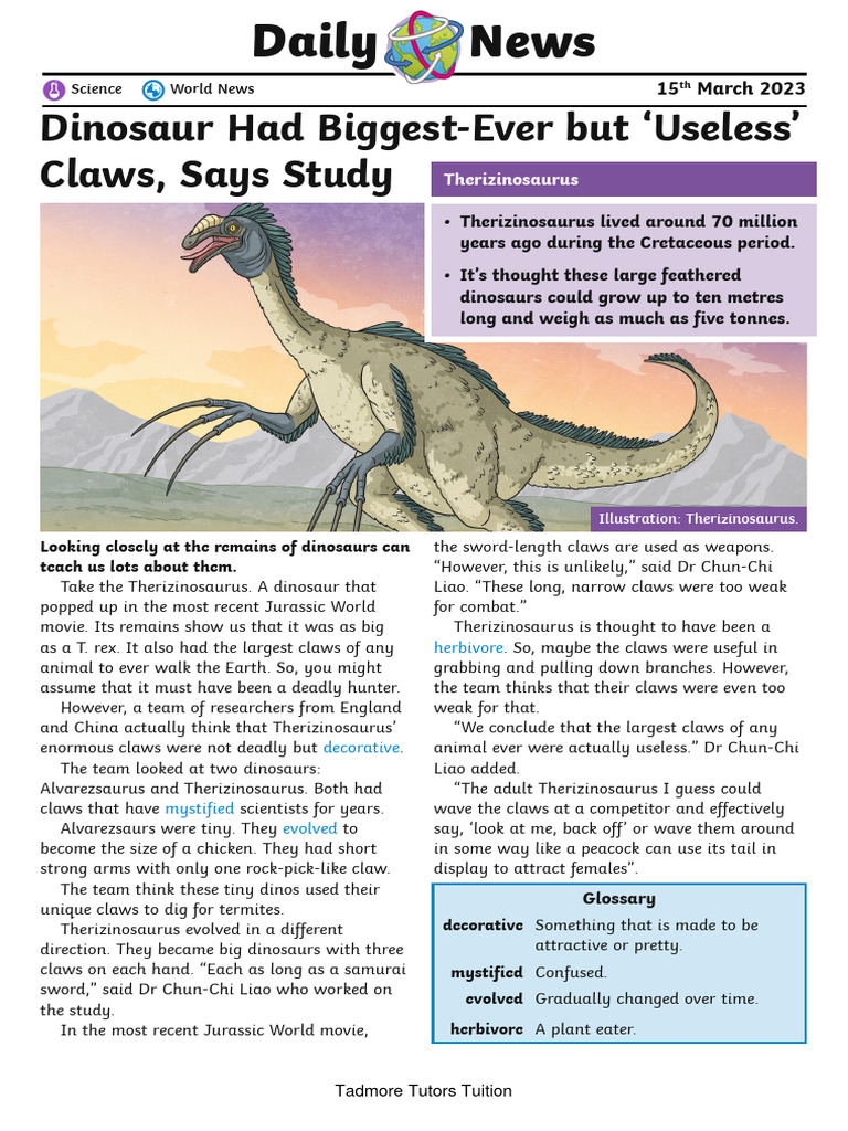 2023.03.15 - News & Reading Comprehension | PDF | Dinosaurs