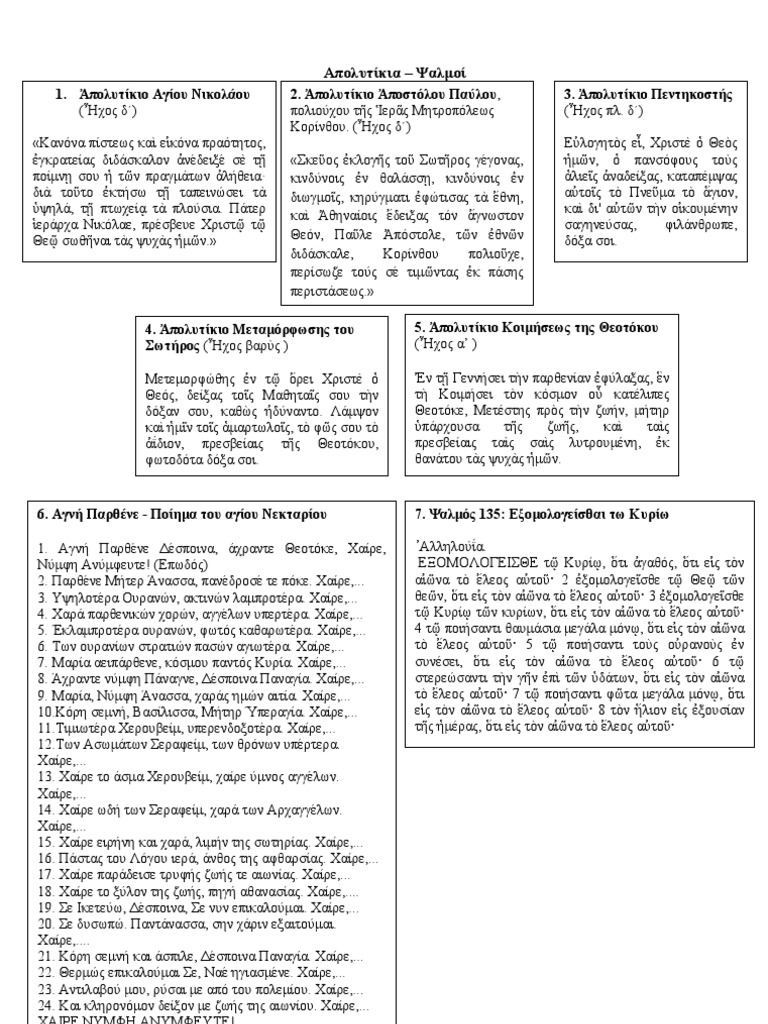 Απολυτίκια - Ψαλμοί | PDF