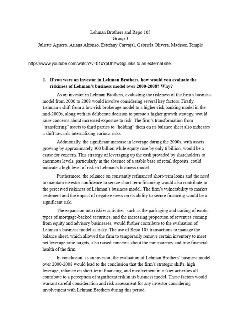 Leahman Brothers and Repo 150 | PDF | Repurchase Agreement | Audit