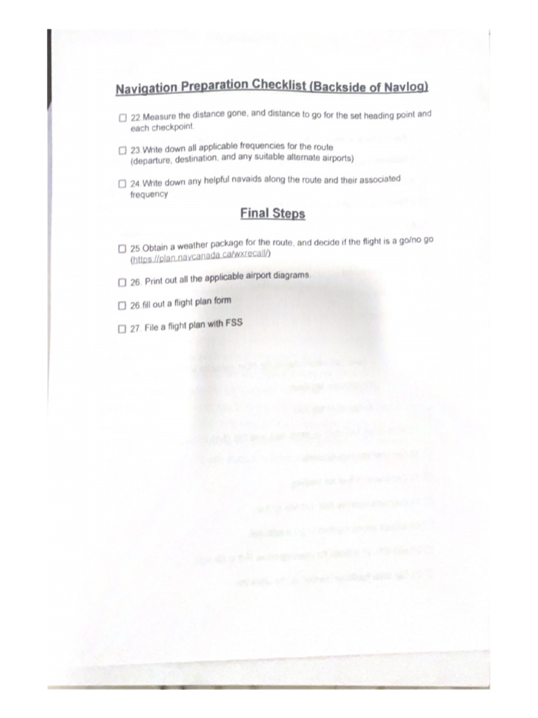 Navigation Preparation Checklist (Backside of Navlog) | PDF