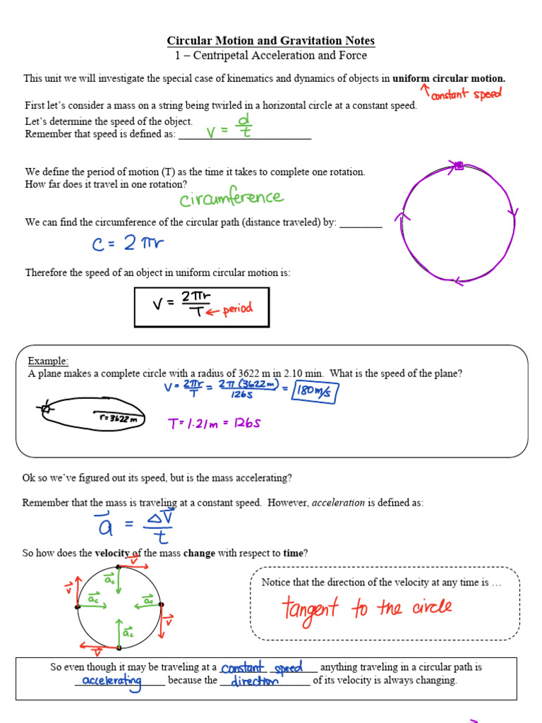 Notes - 1 Centripetal Acceleration and Force Fixed - Key | PDF ...