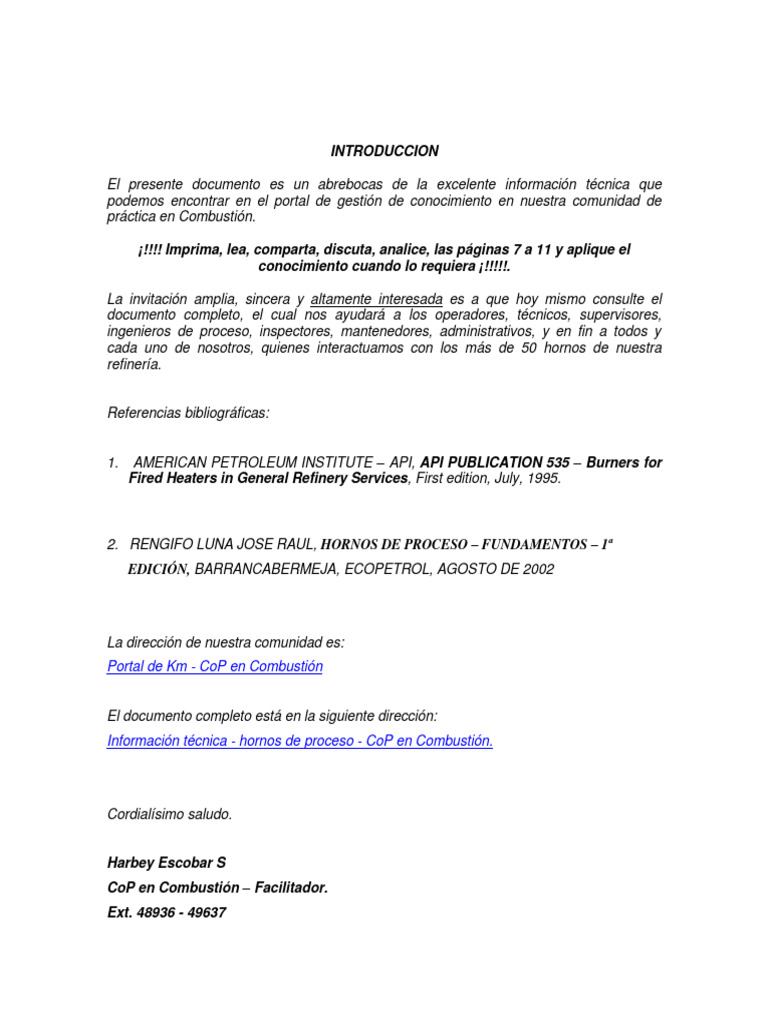 01 - Hablemos de Hornos - Norma Api 535 - Hornos Rengifo | PDF | Vapor ...