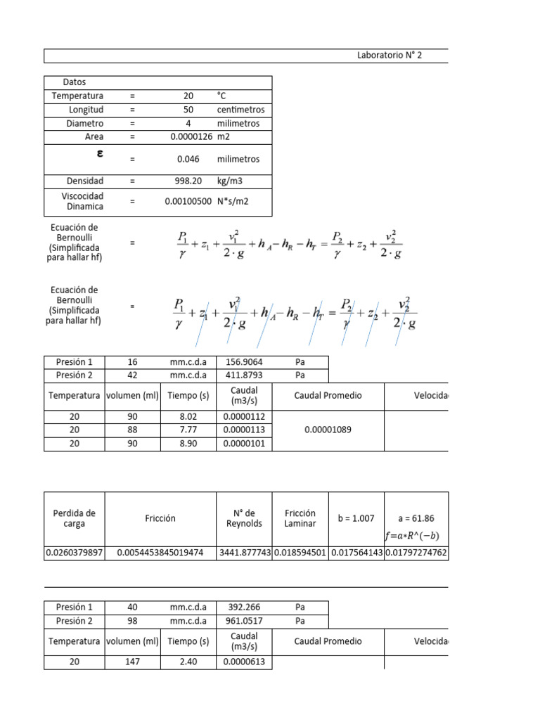 Perdida de Carga Laboratorio | PDF | Mecánica de fluidos | Cantidad