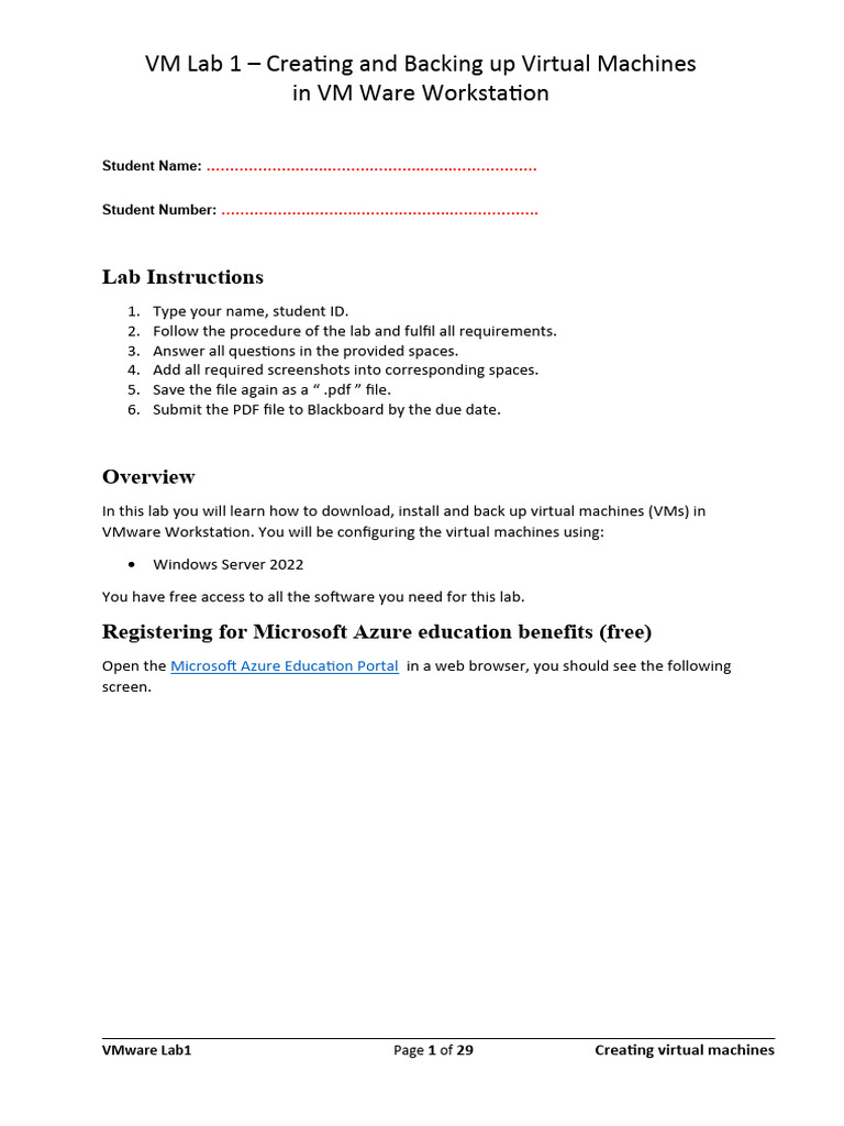 VM Lab 1 - Creating and Backing Up VMs (Student) | PDF | Virtual Machine | V Mware