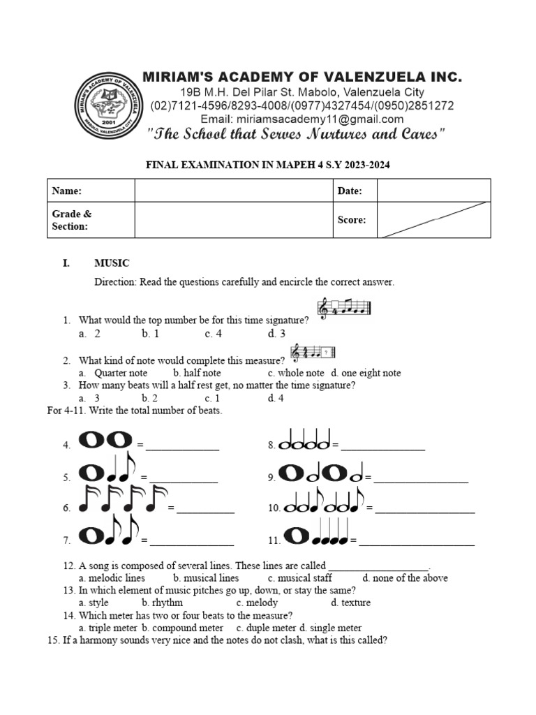 Mapeh 4 Final Exam | PDF | Musical Forms | Elements Of Music
