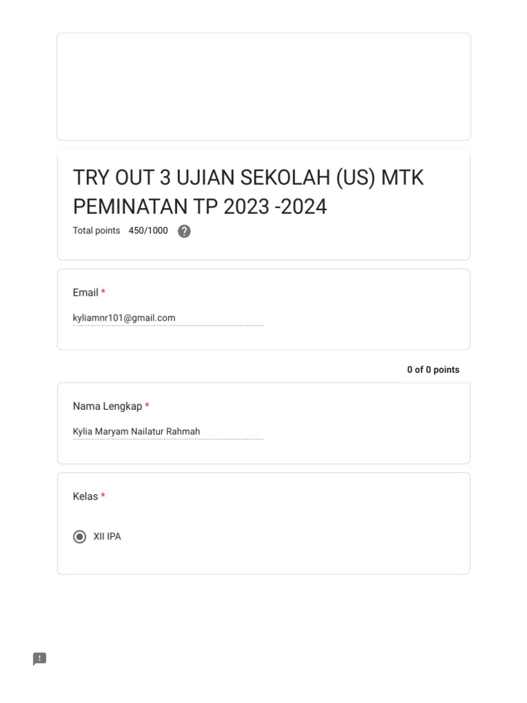 Try Out 3 Ujian Sekolah (Us) MTK Peminatan TP 2023 - 2024 | PDF