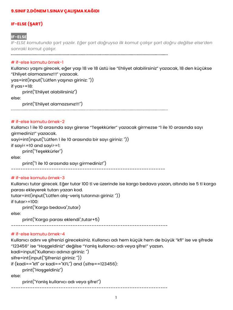 9.sinif 2donem 1.sinav Calisma Kagidi 2024 | PDF