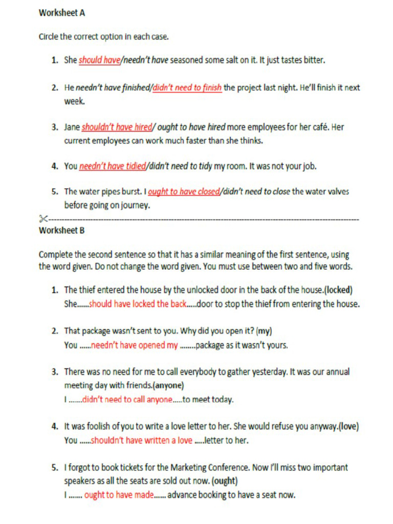 NOPast Modals Exercise 2 - Answer Key | PDF