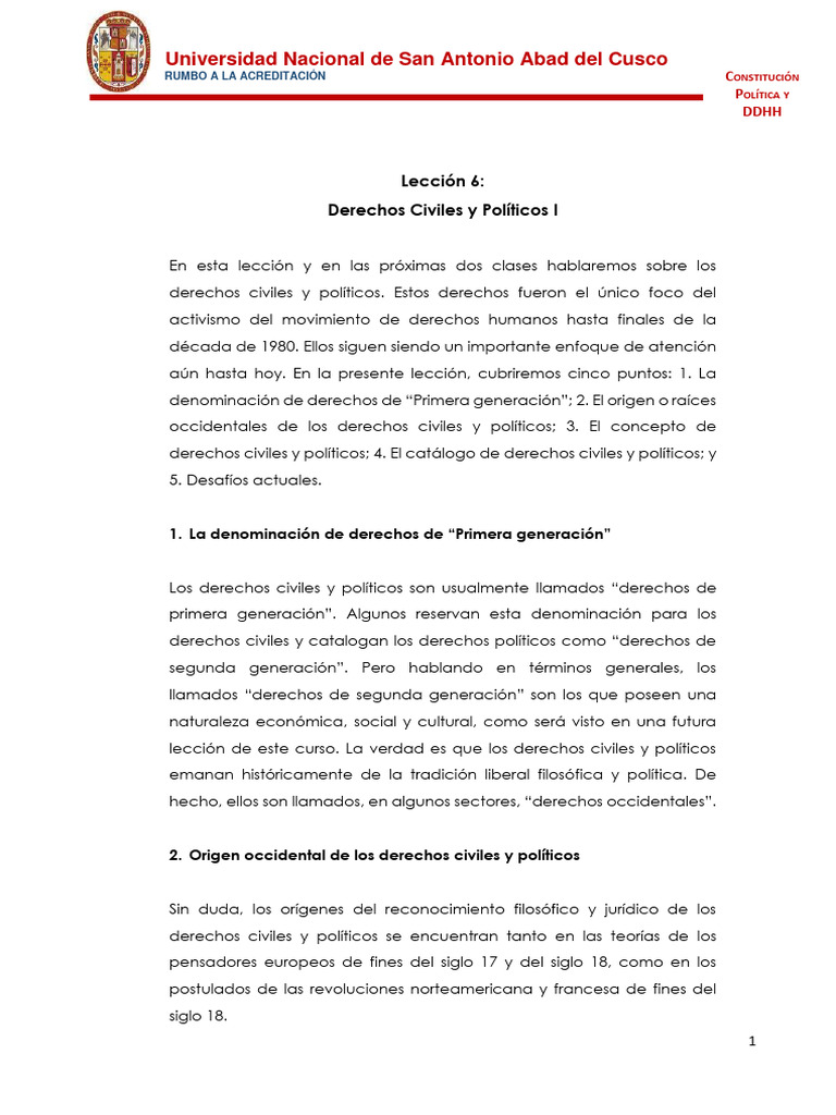 Lecci-N 6 (Derechos Civiles y Pol-Ticos I) | PDF | Derechos | Derechos humanos