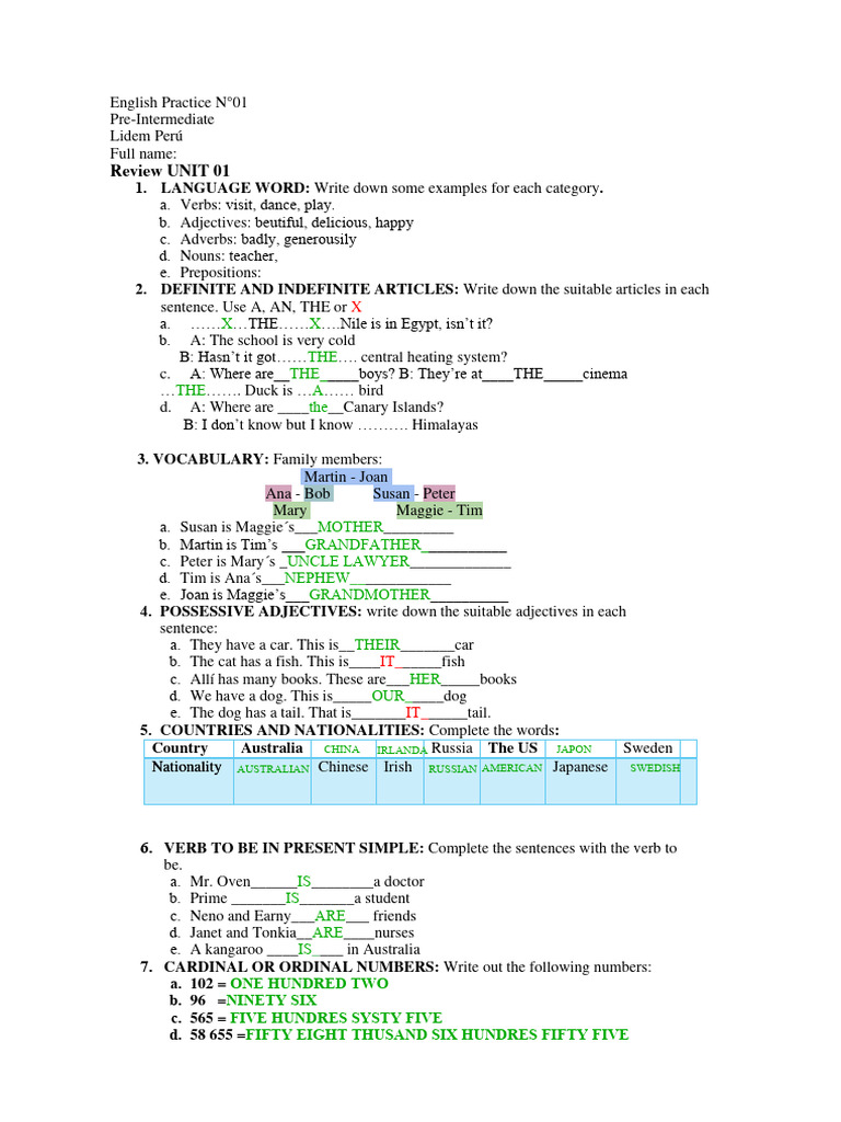 English Practice Exercises for Pre-Intermediate | PDF | English ...