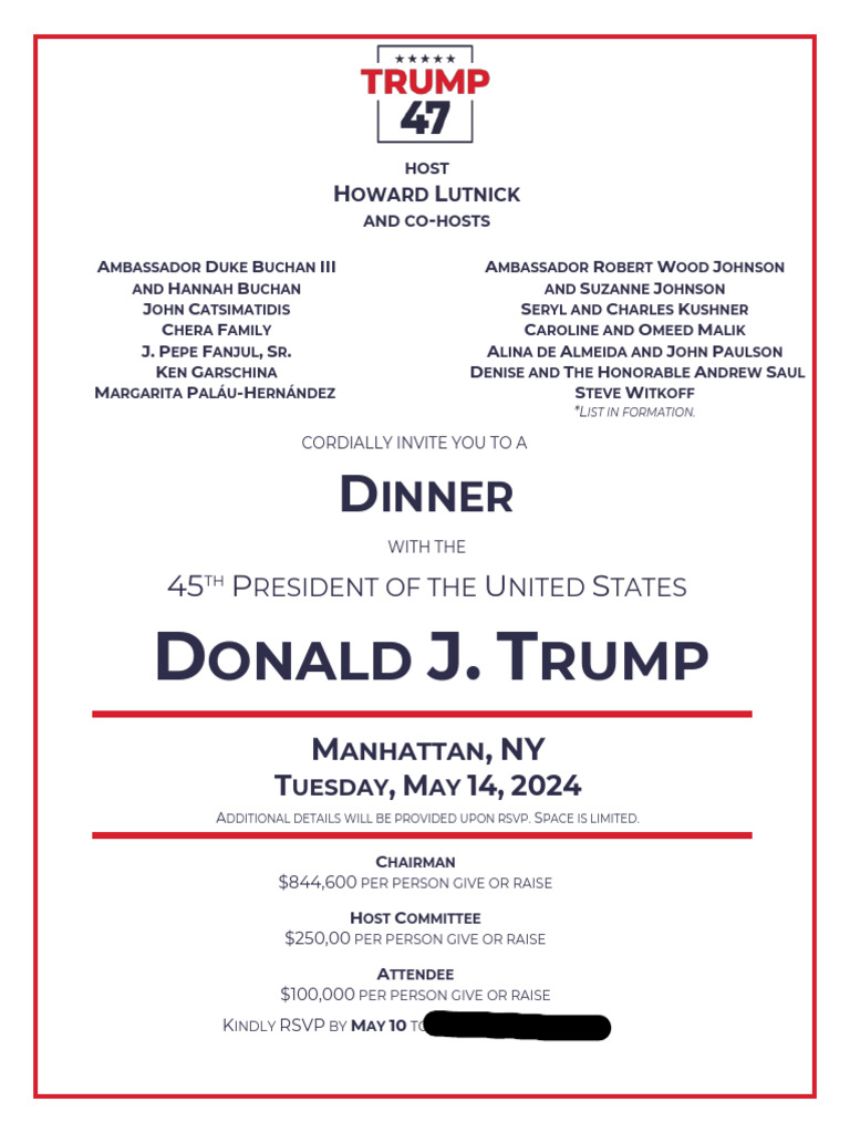 Trump Fundraiser Dinner Invitation | PDF | Politics Of The United ...