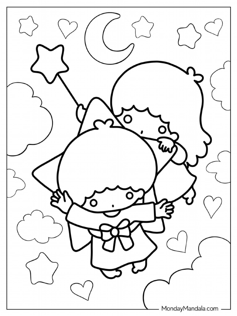 Kiki and Lala Little Twin Stars of Sanrio Coloring Page | PDF