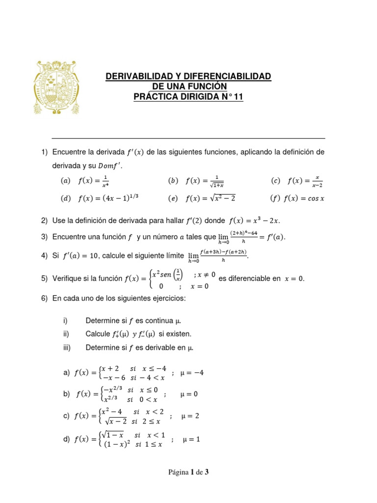 Práctica Dirigida 11 | Descargar gratis PDF | Derivado | Cálculo