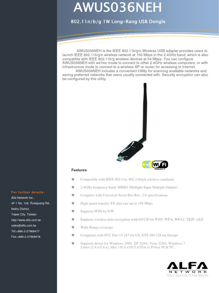 Awus 036 Neh | PDF | Ieee 802.11 | Wi Fi