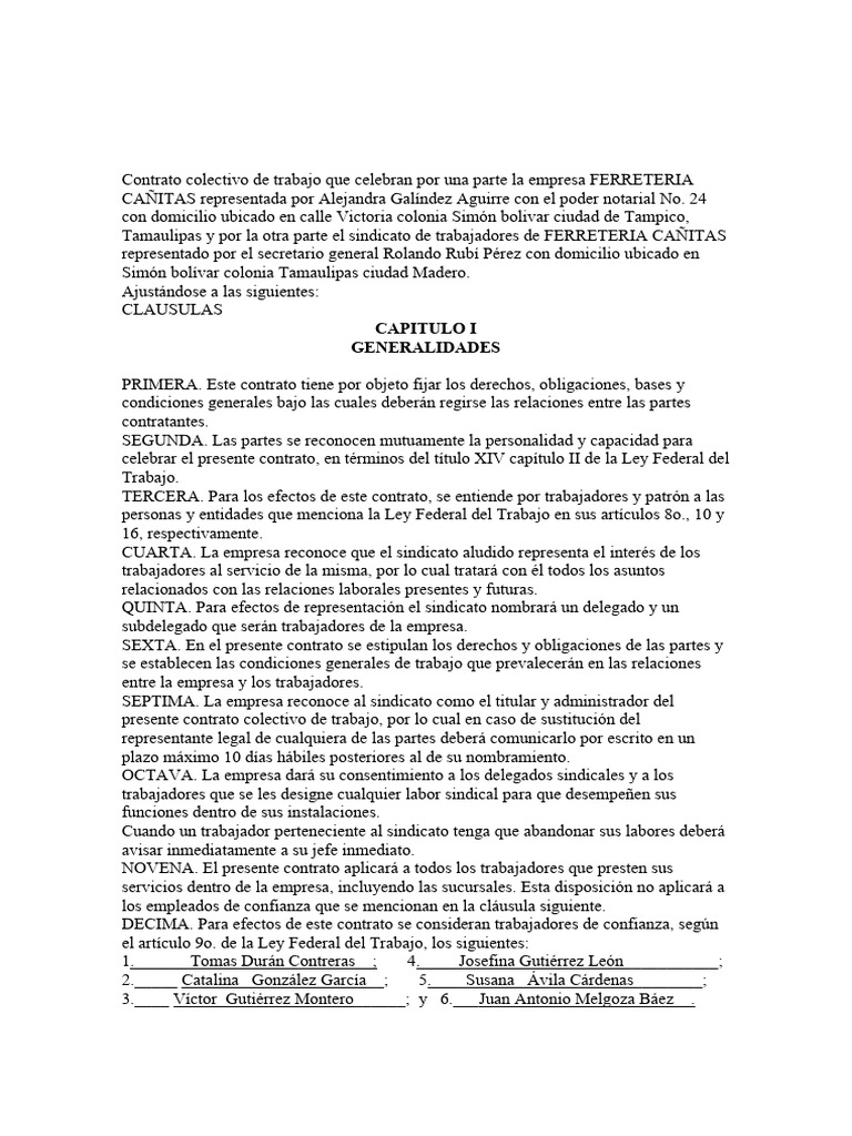 Formato de Contrato Colectivo de Trabajo | PDF | Salario | Business