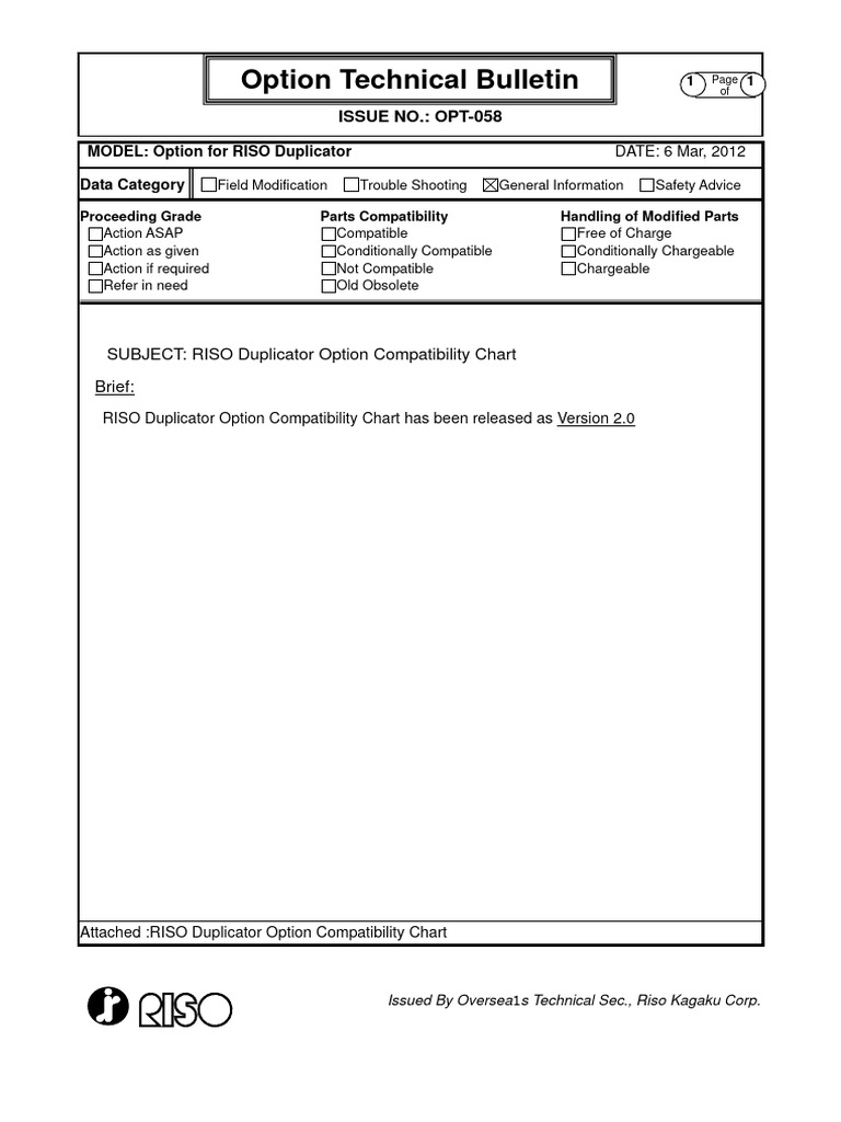 RISO Duplicator Options Compatibility Chart | PDF | Printer (Computing ...