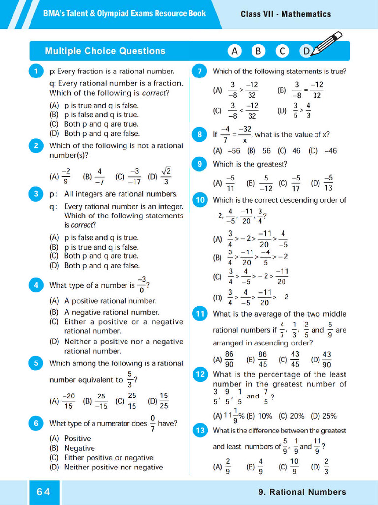 CL 7 - 9. Rational Numbers | Download Free PDF | Rational Number | Numbers